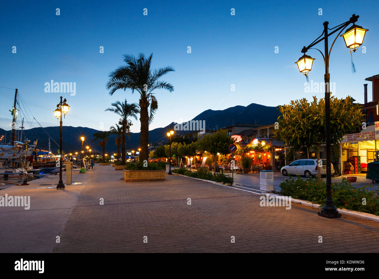 Seafront of Nydri village on Lefkada island in Greece Stock Photo - Alamy