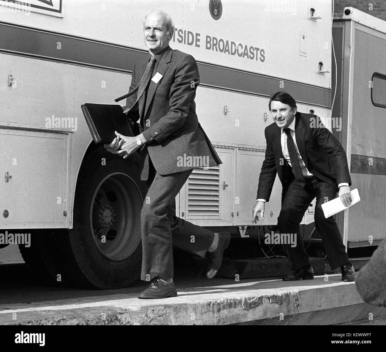 Dick Taverne, of the SDP, being followed out of the BBC Outside ...
