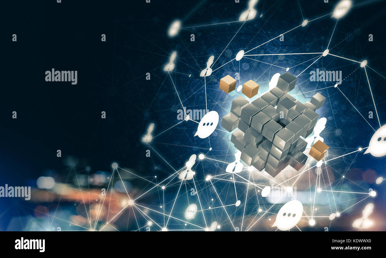 Concept of Internet and networking with digital cube figure on d Stock ...
