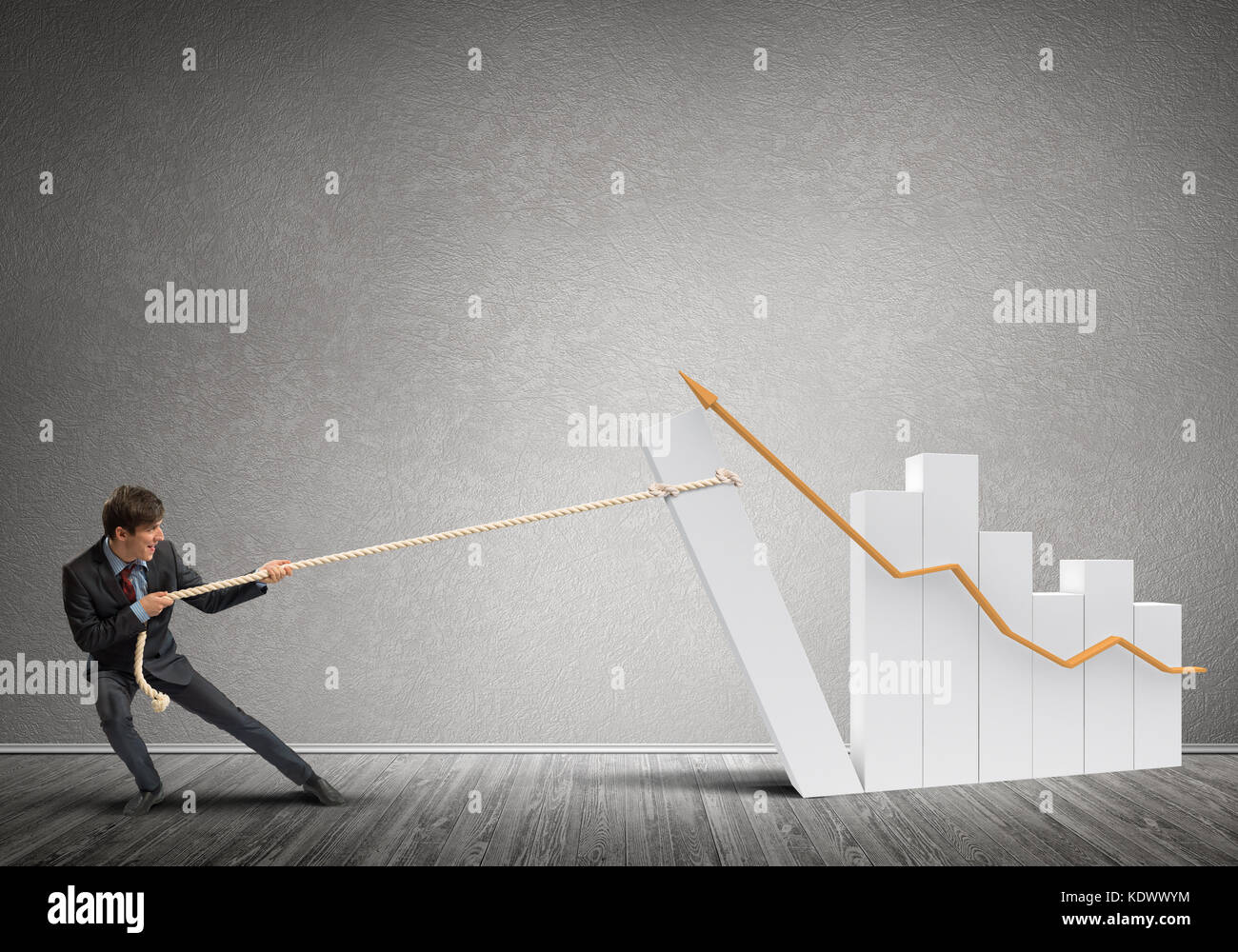Businessman pulling graph with rope as concept of power and control ...