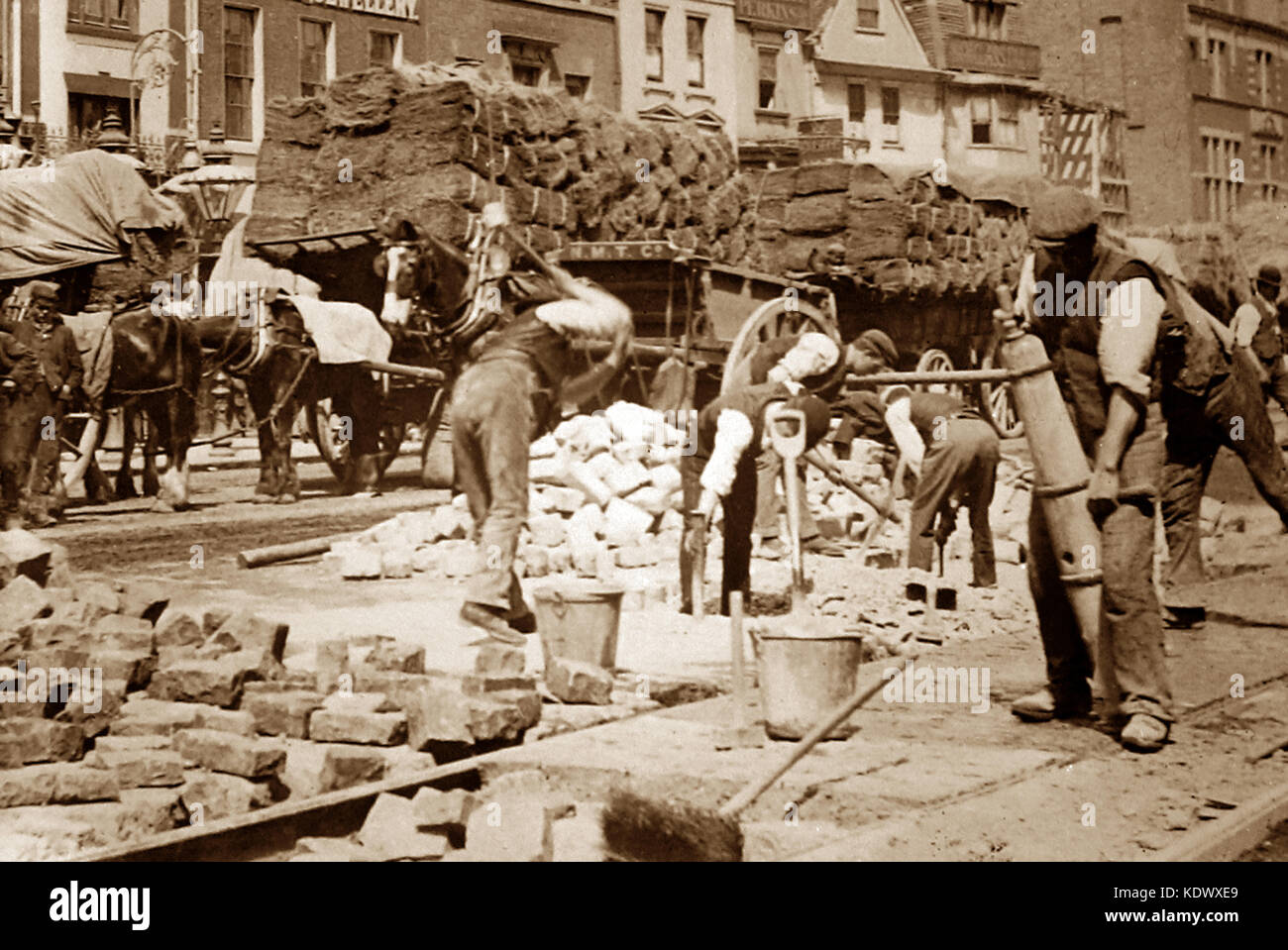 Laying tram tracks, London, early 1900s Stock Photo - Alamy