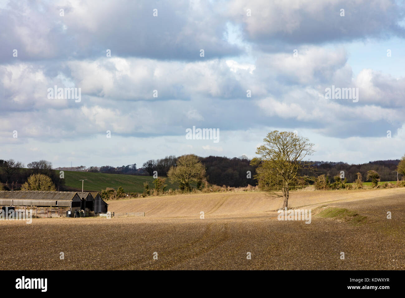 Kent country rural views of a valley being farmed near Petham, Kent, UK ...
