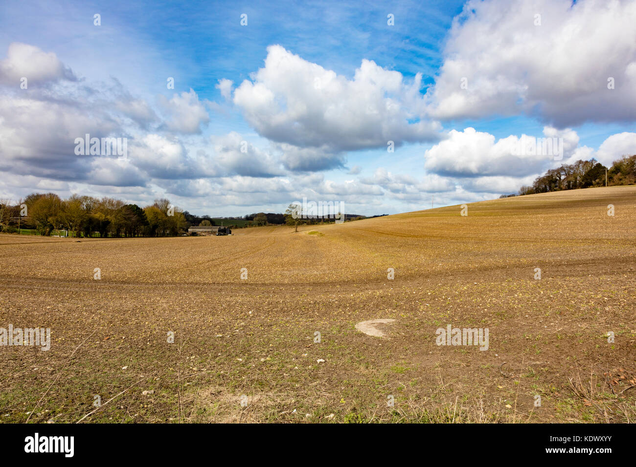 Kent country rural views of a valley being farmed near Petham, Kent, UK ...