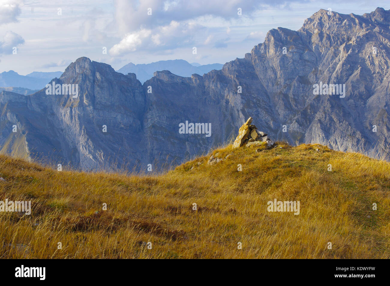 A cairn on Case Argentine in the swiss alps with Culan in the ...
