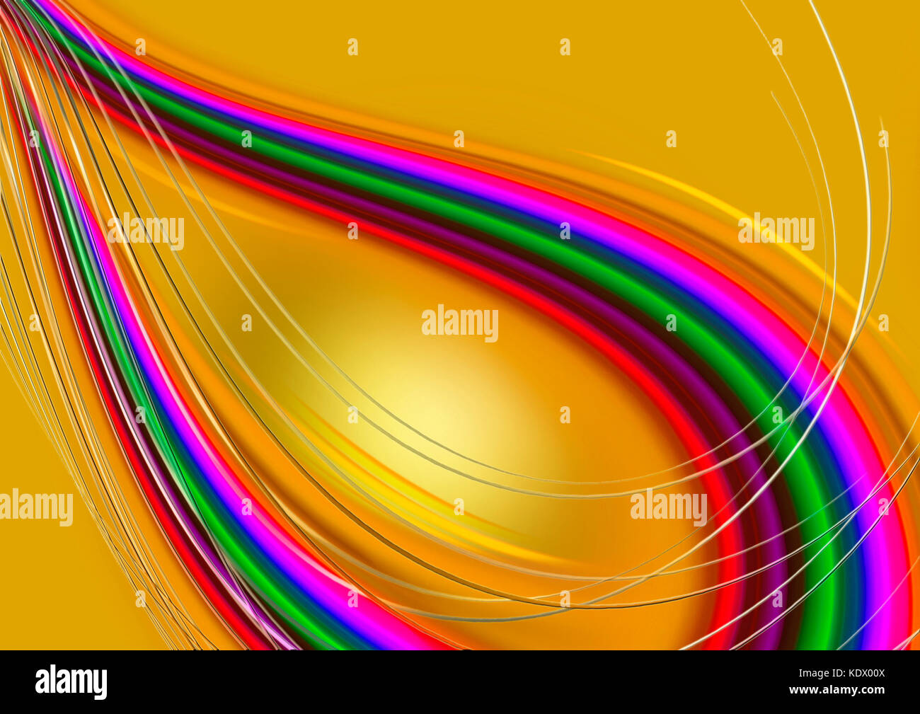 Abstract rainbow curved convex intersecting waves on orange basis ...