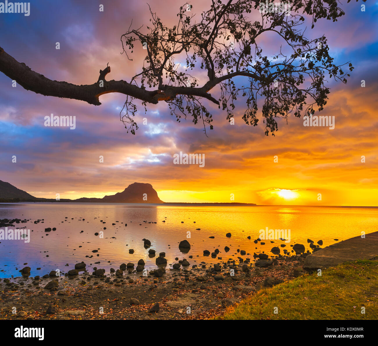 Amazing Landscape. View of Le Morne Brabant at sunset. Mauritius island ...