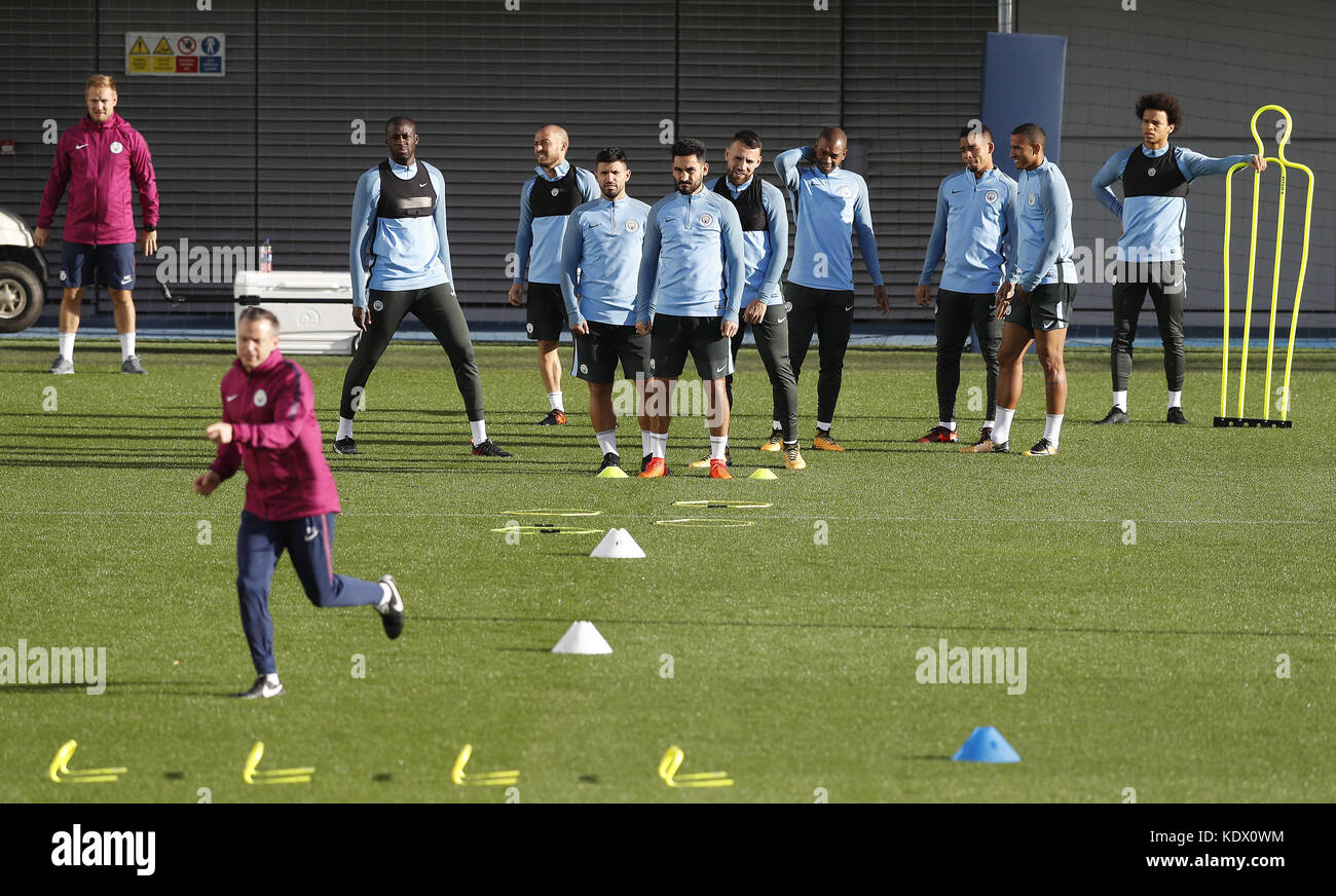 The Manchester City squad during a training session at the City ...