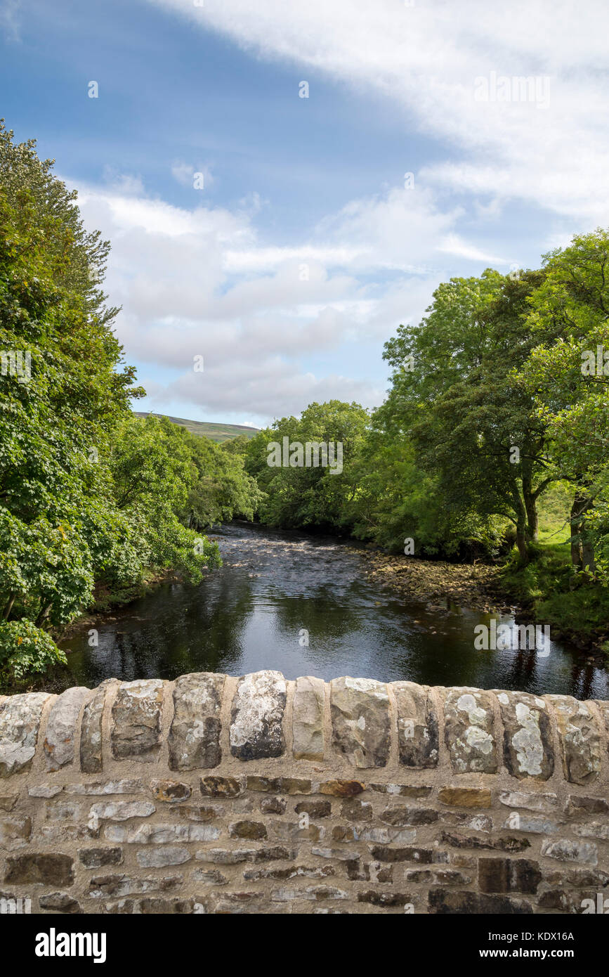 View of the river Swale from Ivelet bridge near Gunnerside in Swaledale ...