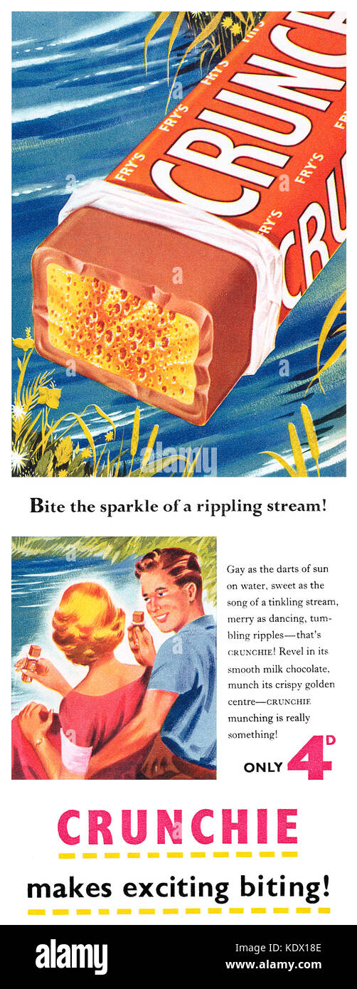 1955 British advertisement for Crunchie chocolate bar Stock Photo - Alamy