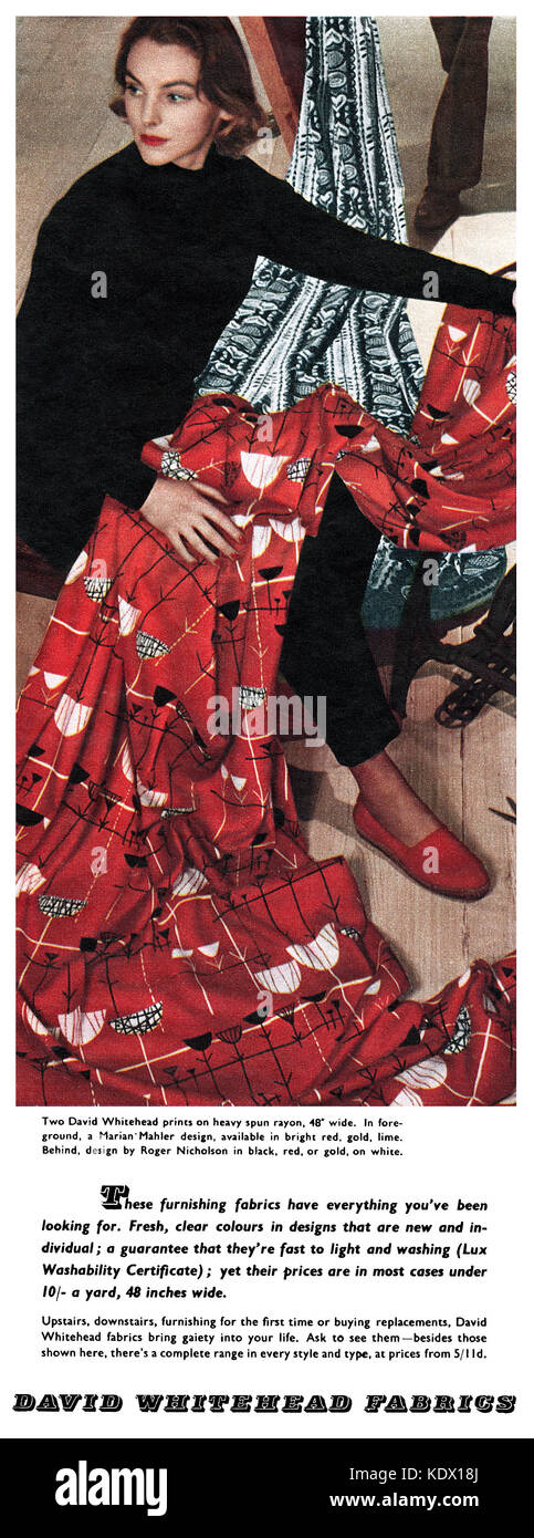 1953 British advertisement for David Whitehead furnishing fabrics ...