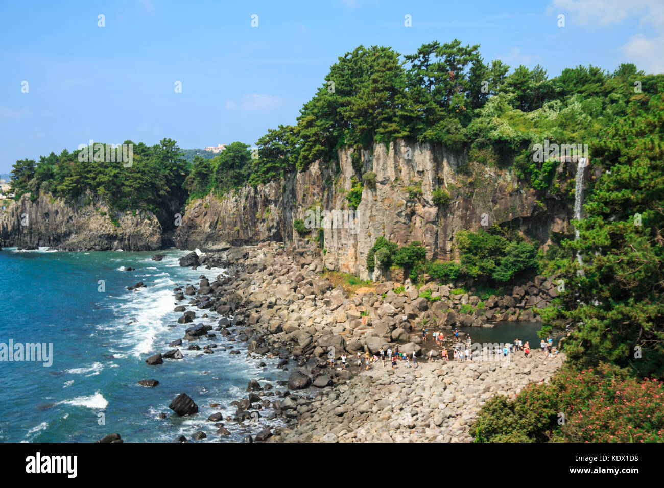 Jeongbang waterfall one of the famous travel destination in Jeju Island ...