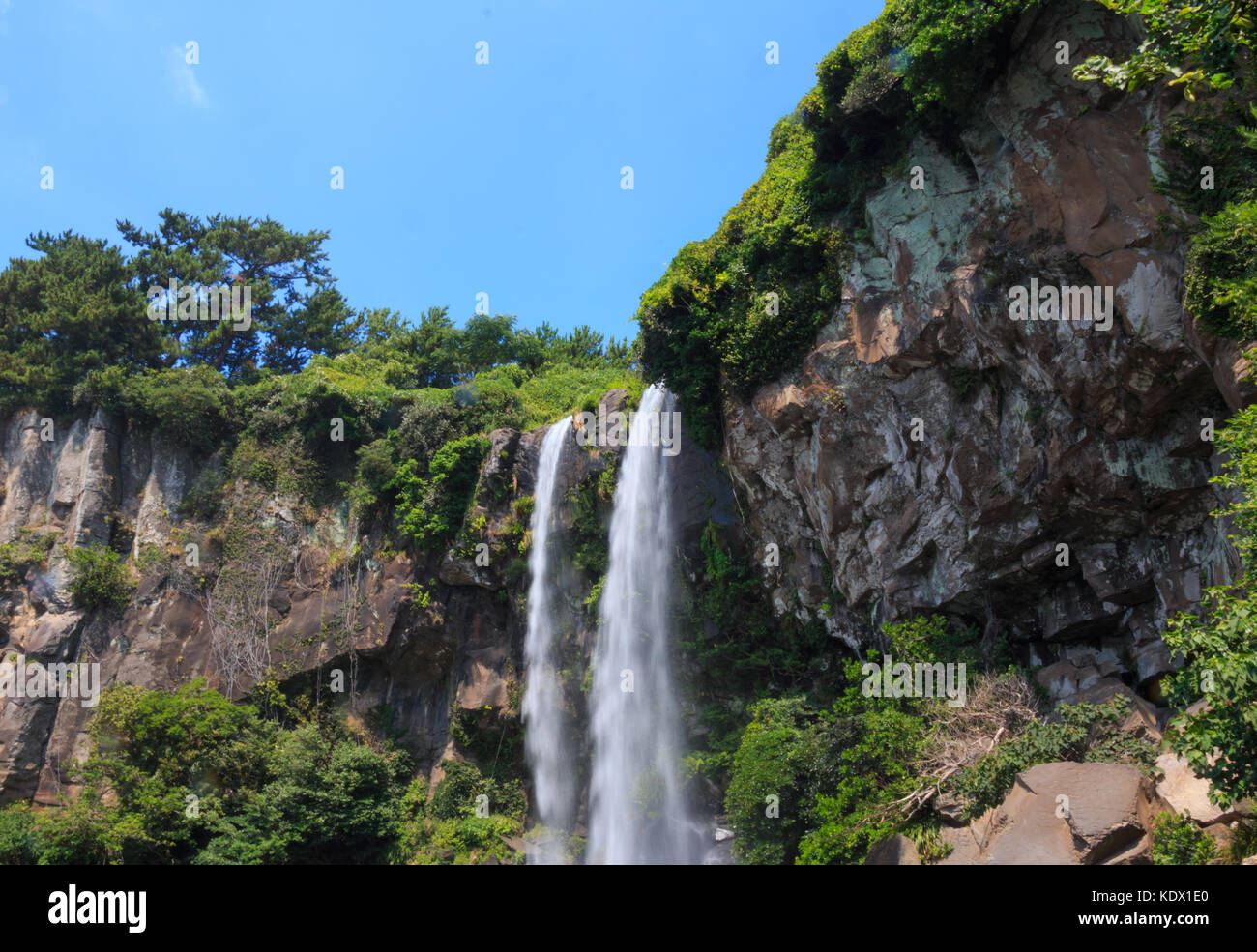 Jeongbang waterfall one of the famous travel destination in Jeju Island ...