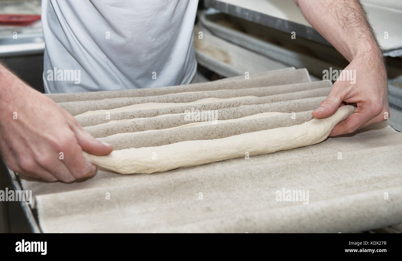 the baker prepares bread dough, close up on his hands Stock Photo - Alamy