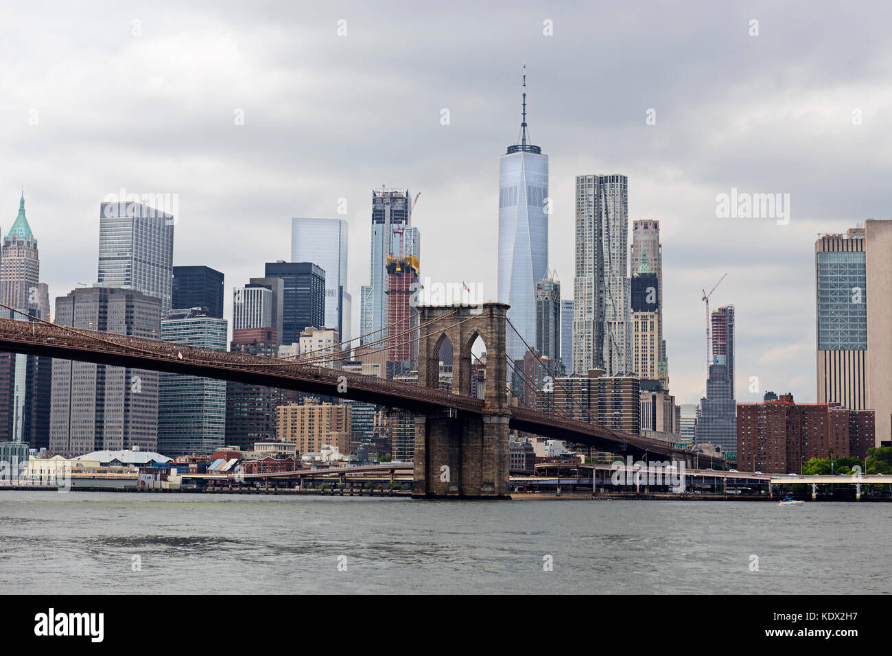 Lower Manhattan Skyline and Brooklyn Bridge Panorama, NYC, USA Stock ...