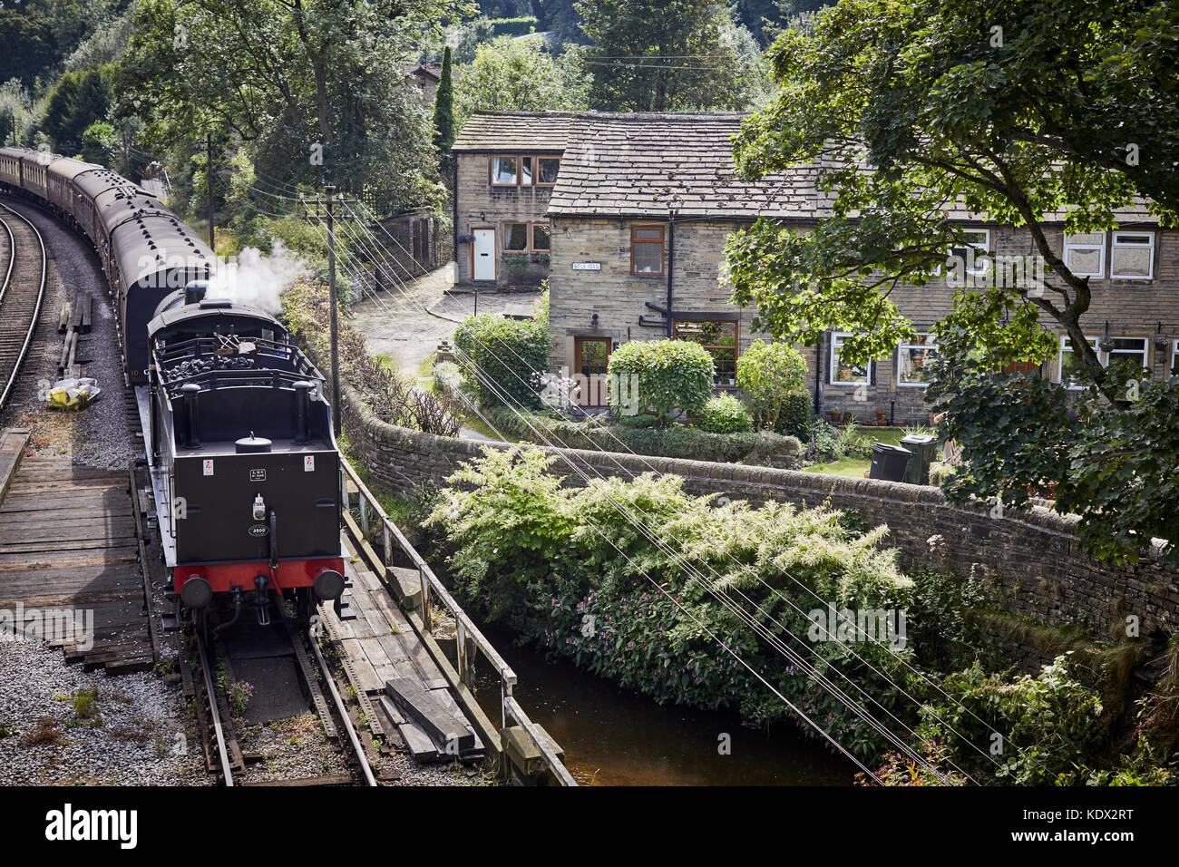 Pennines village, Haworth in West Yorkshire, England. 4F 0-6-0 43924 ...