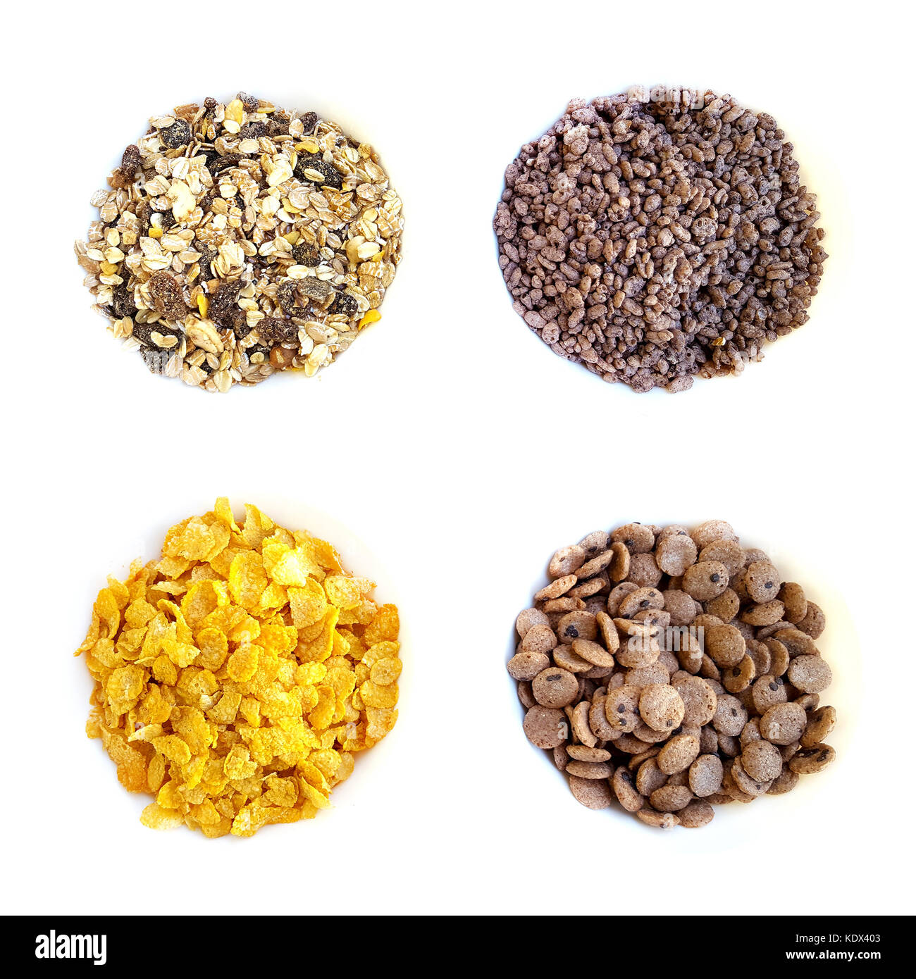 Various cereals from top view on white background Stock Photo - Alamy