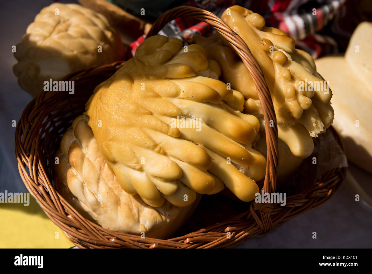 Handmade cheese in farmer's market. Transylvania, Romania Stock Photo ...