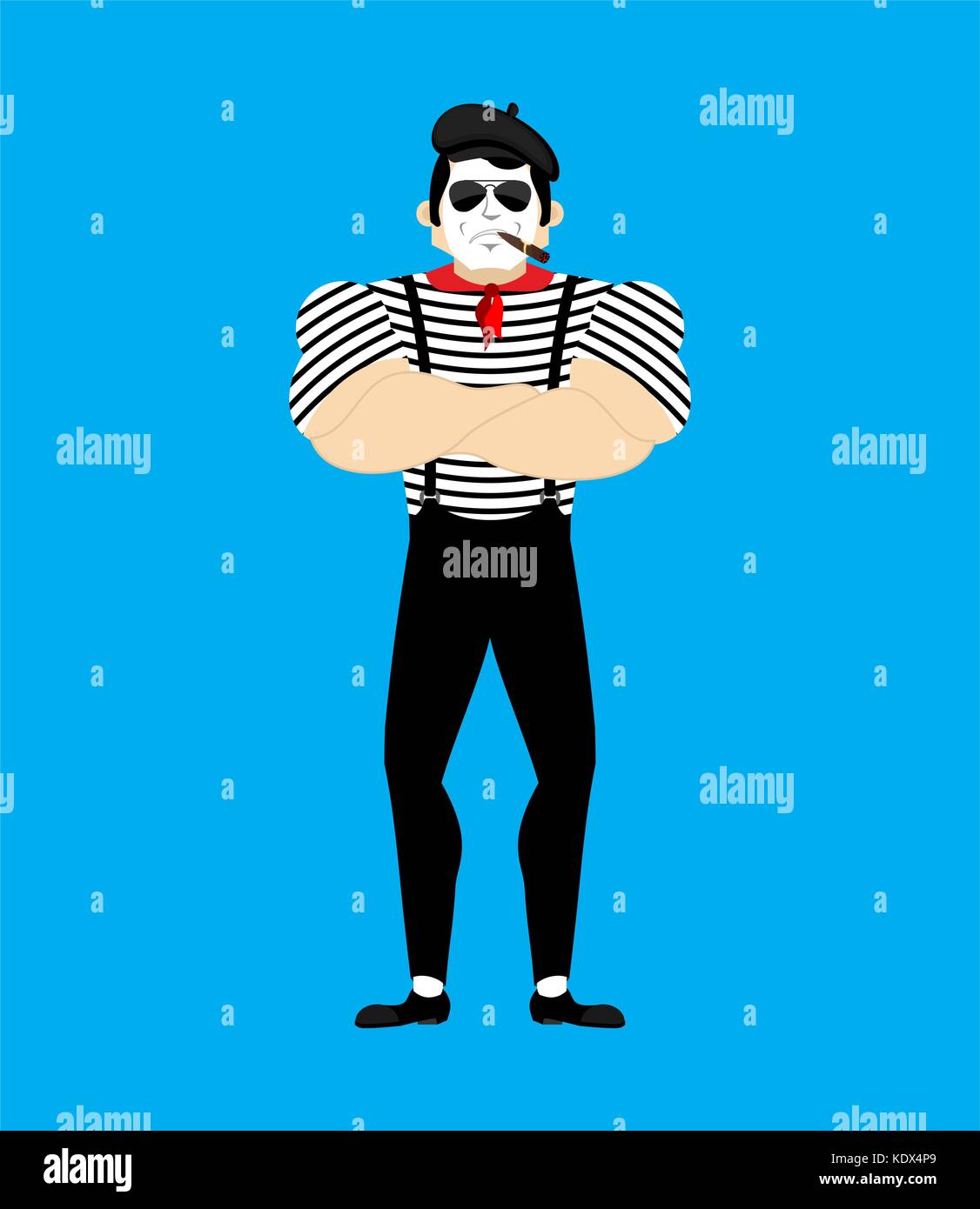 Strong Mime. Serious pantomime. Powerful mimic. Vector illustration ...
