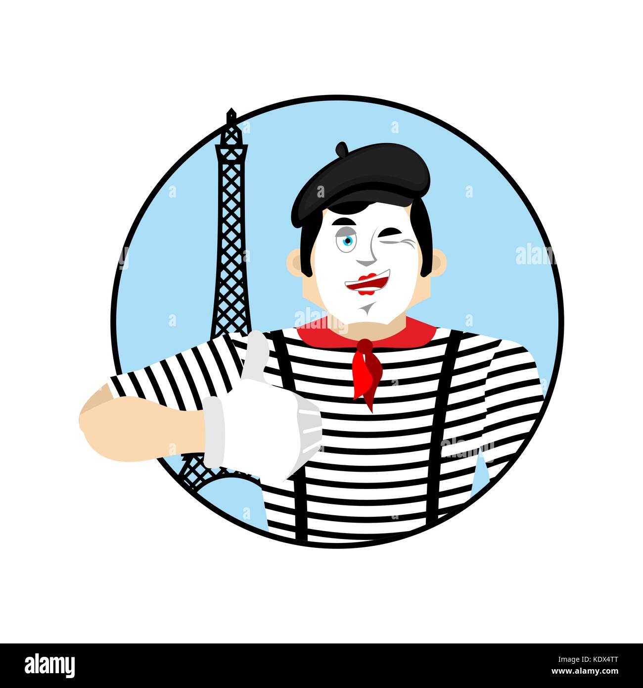 Mime winks and thumb up. Happy pantomime. Merry mimic. Vector ...
