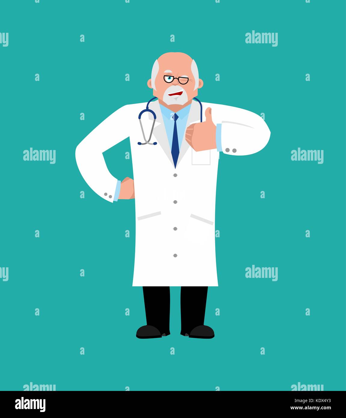 Doctor winks and thumb up. Happy Physician. Merry. Vector illustration ...