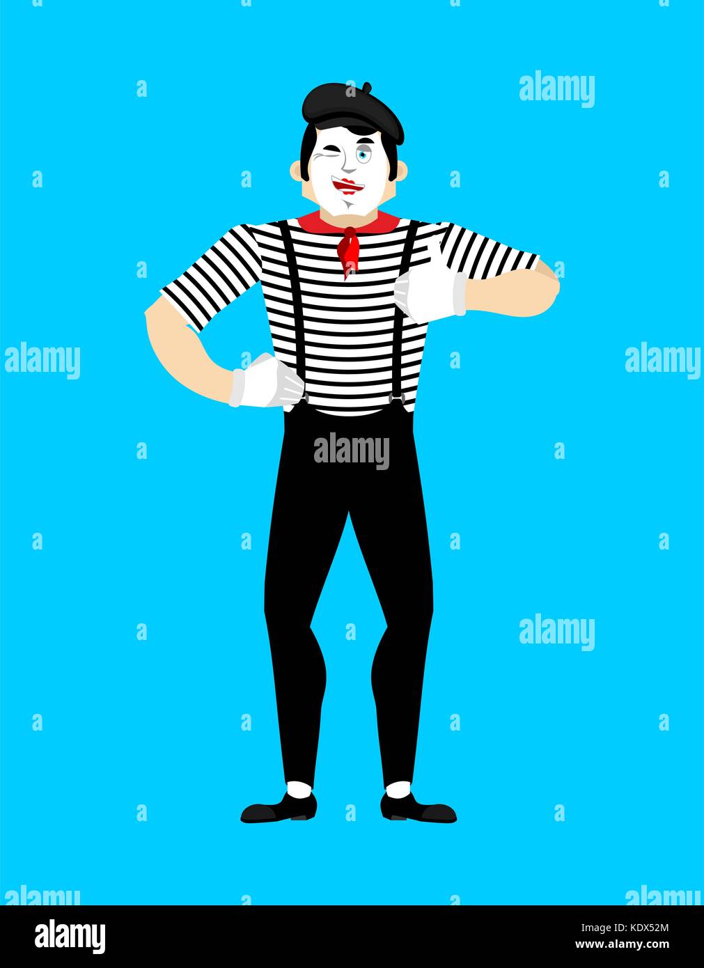Mime winks and thumb up. Happy pantomime. Merry mimic. Vector ...