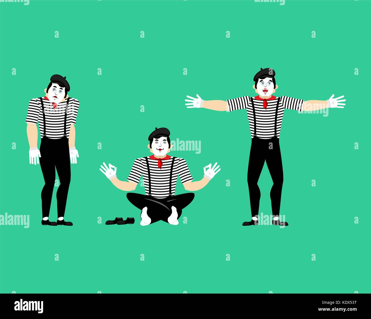 Mime set. Pantomime sad and yoga. Mimic happy. Vector illustration ...