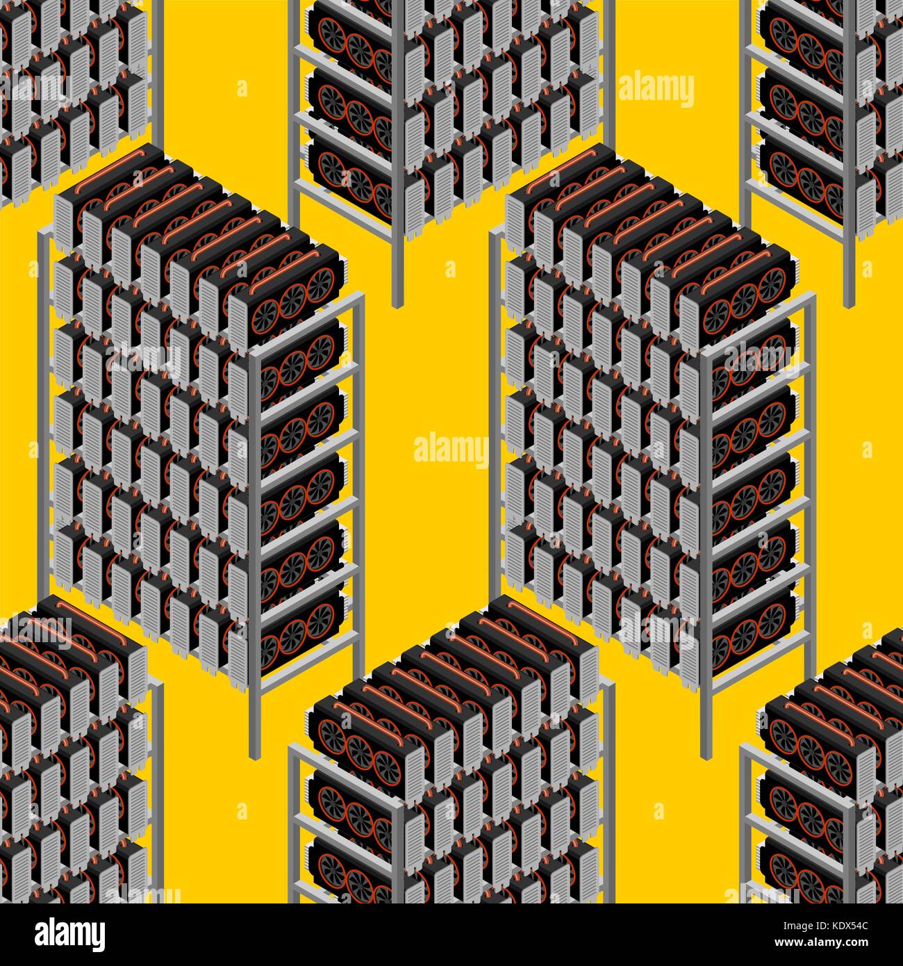 Mining farm seamless pattern. Mining rig GPU ornament. Crypto currency ...