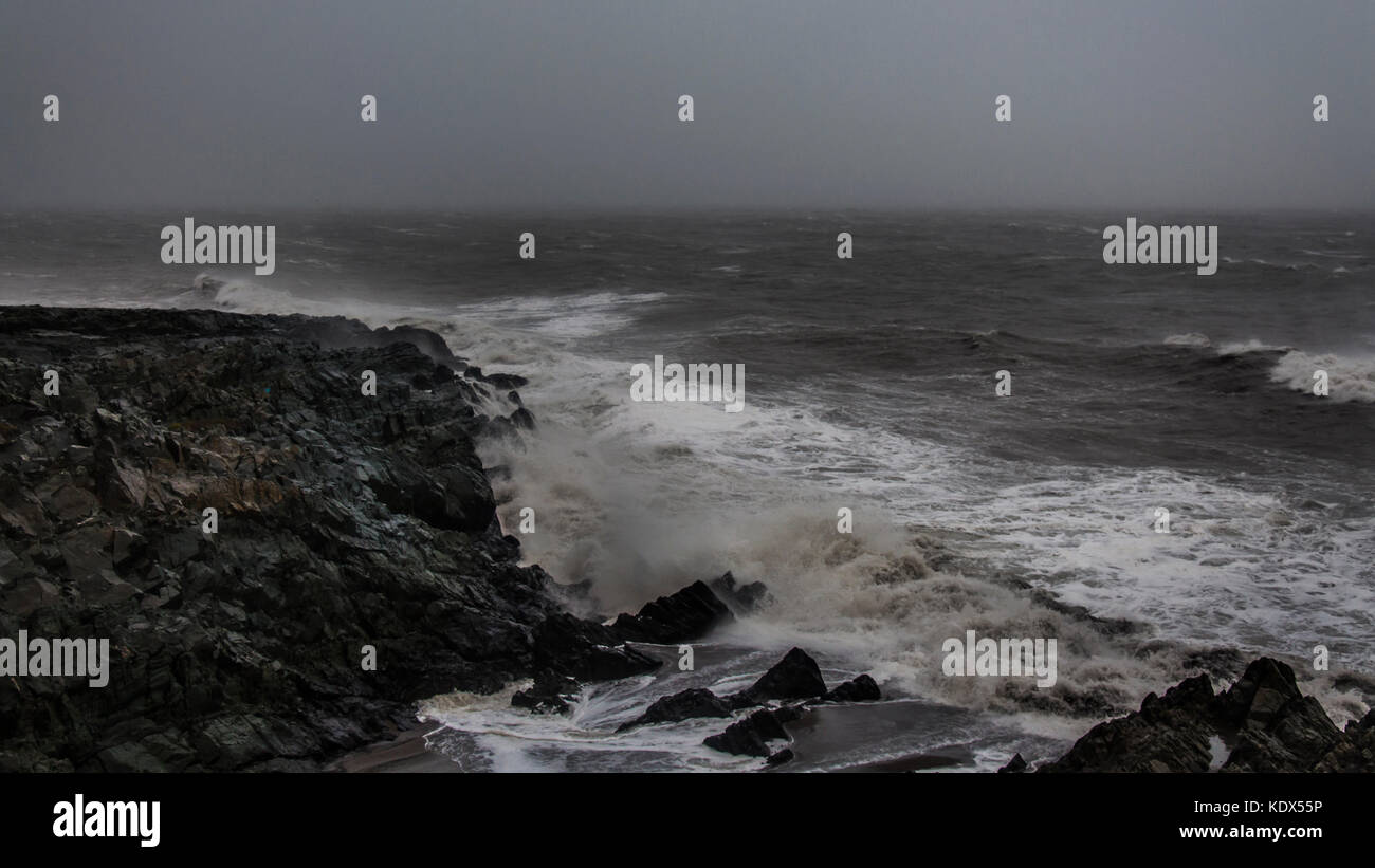 Stormy seas near the town Greystones, east coast of Ireland, Irish Sea ...
