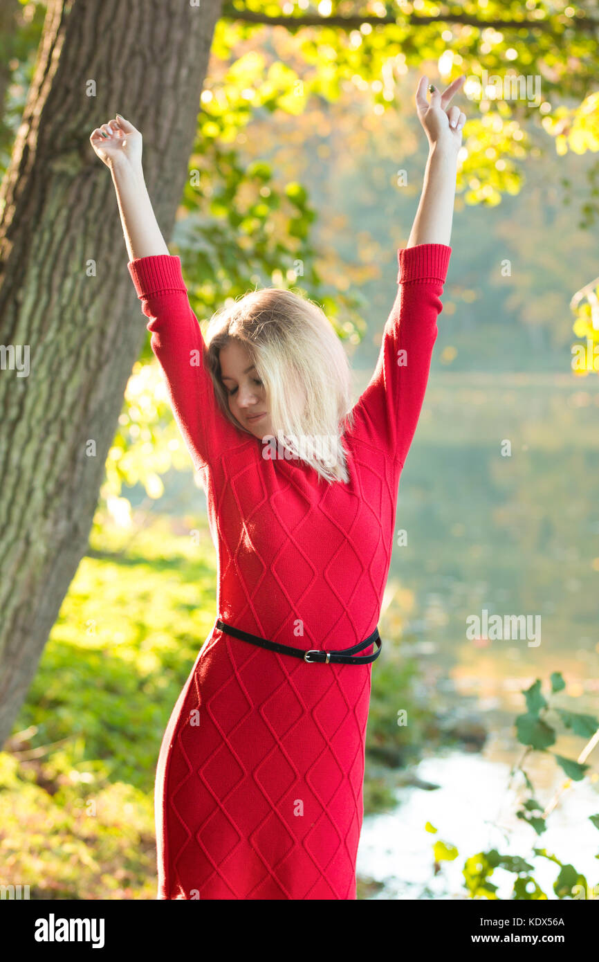 Beautiful Woman with Autumn Leaves on Fall Nature Background Stock ...