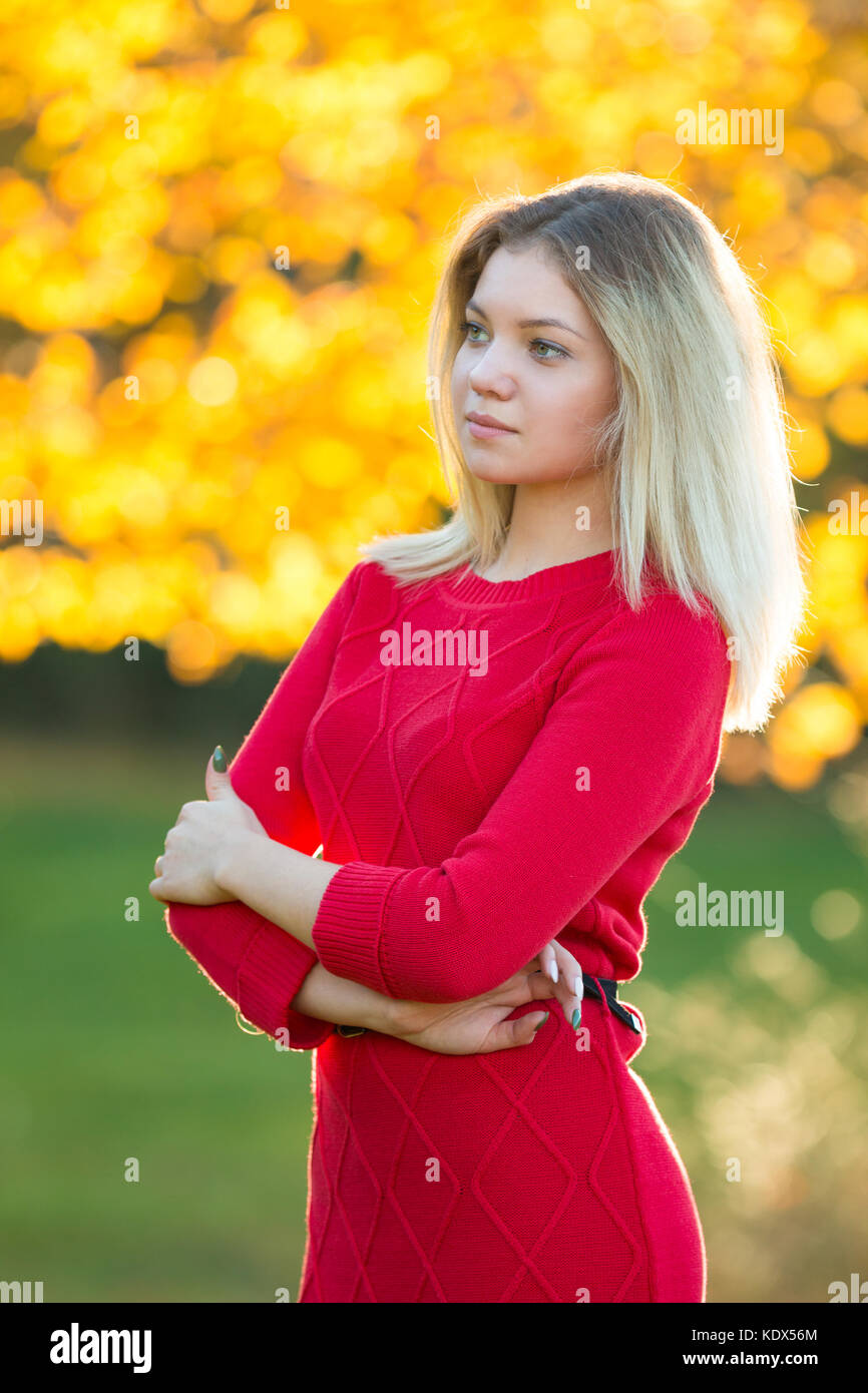Beautiful Woman with Autumn Leaves on Fall Nature Background Stock ...