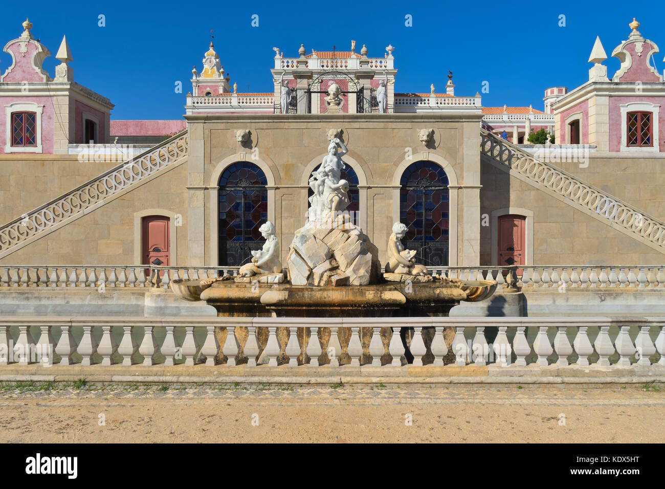 Fountain of the Estoi Palace in the village of Estoi. Landmark, hotel ...