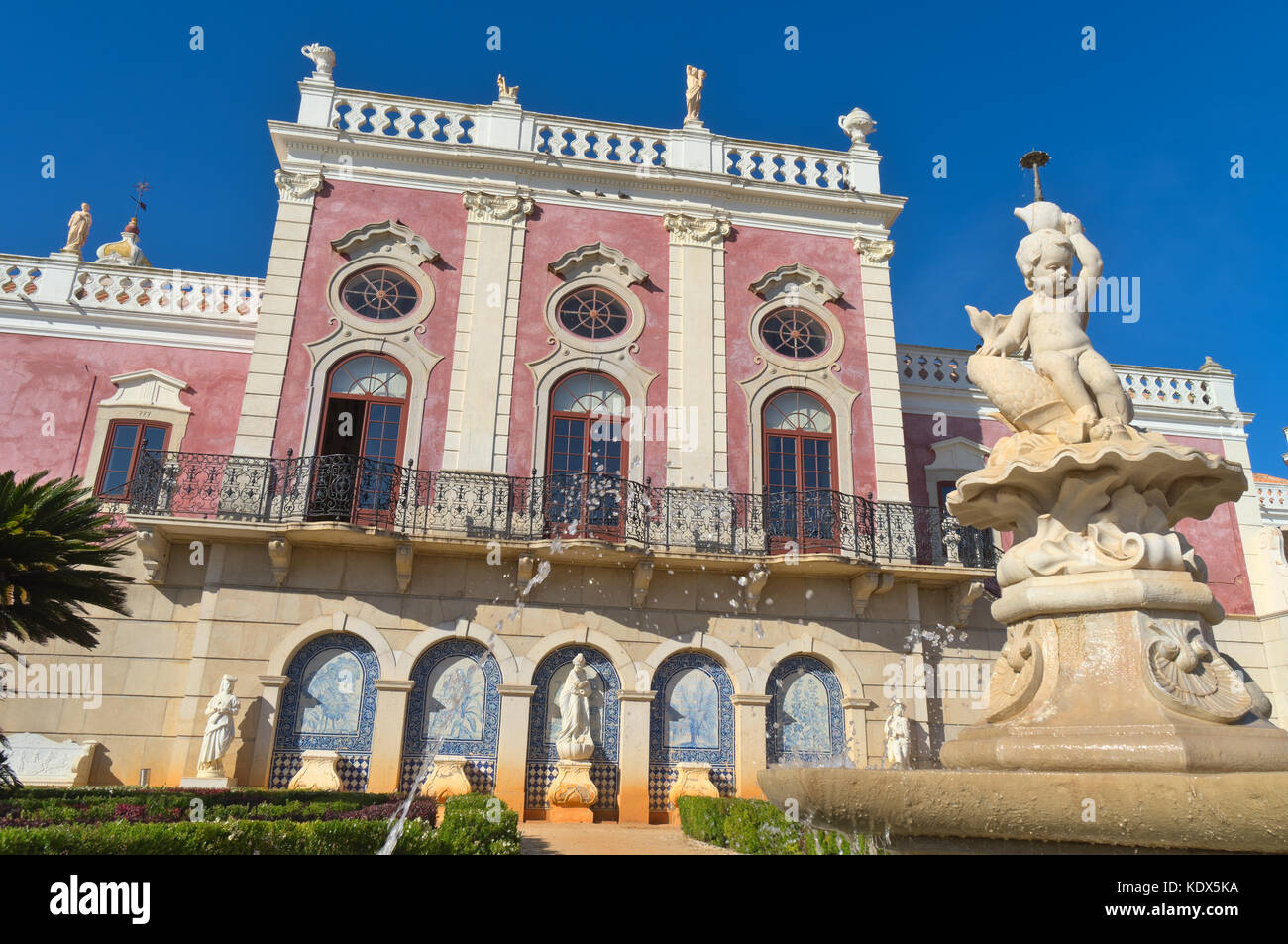 Fountain of the Estoi Palace in the village of Estoi. Landmark, hotel ...