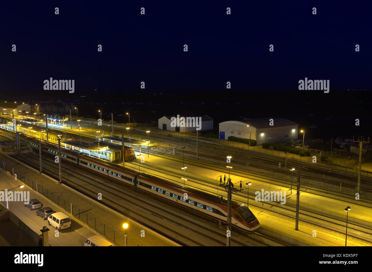 Faro train station overview at night. Travel and transportation Stock ...