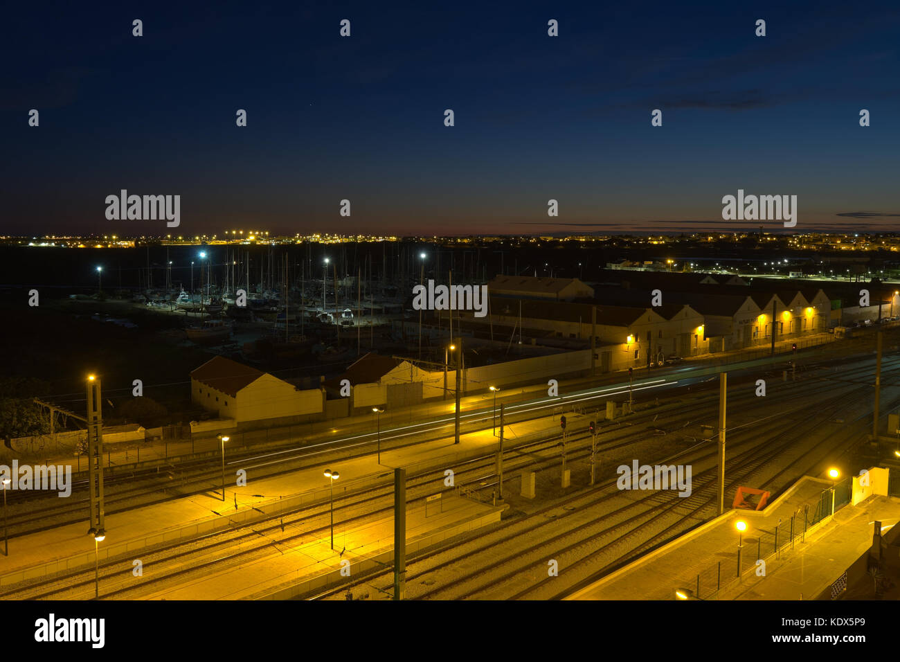 Faro train station overview at night. Travel and transportation Stock ...