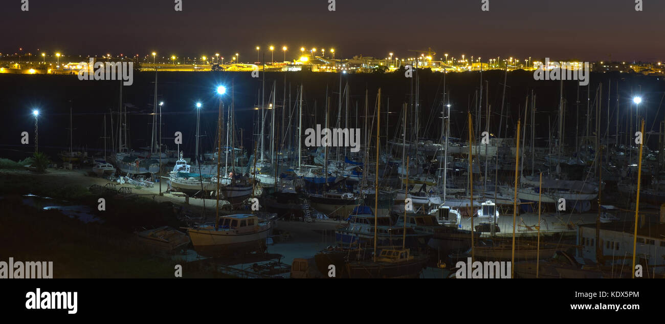 Boats harbour at night n Faro. Algarve, Portugal Stock Photo - Alamy