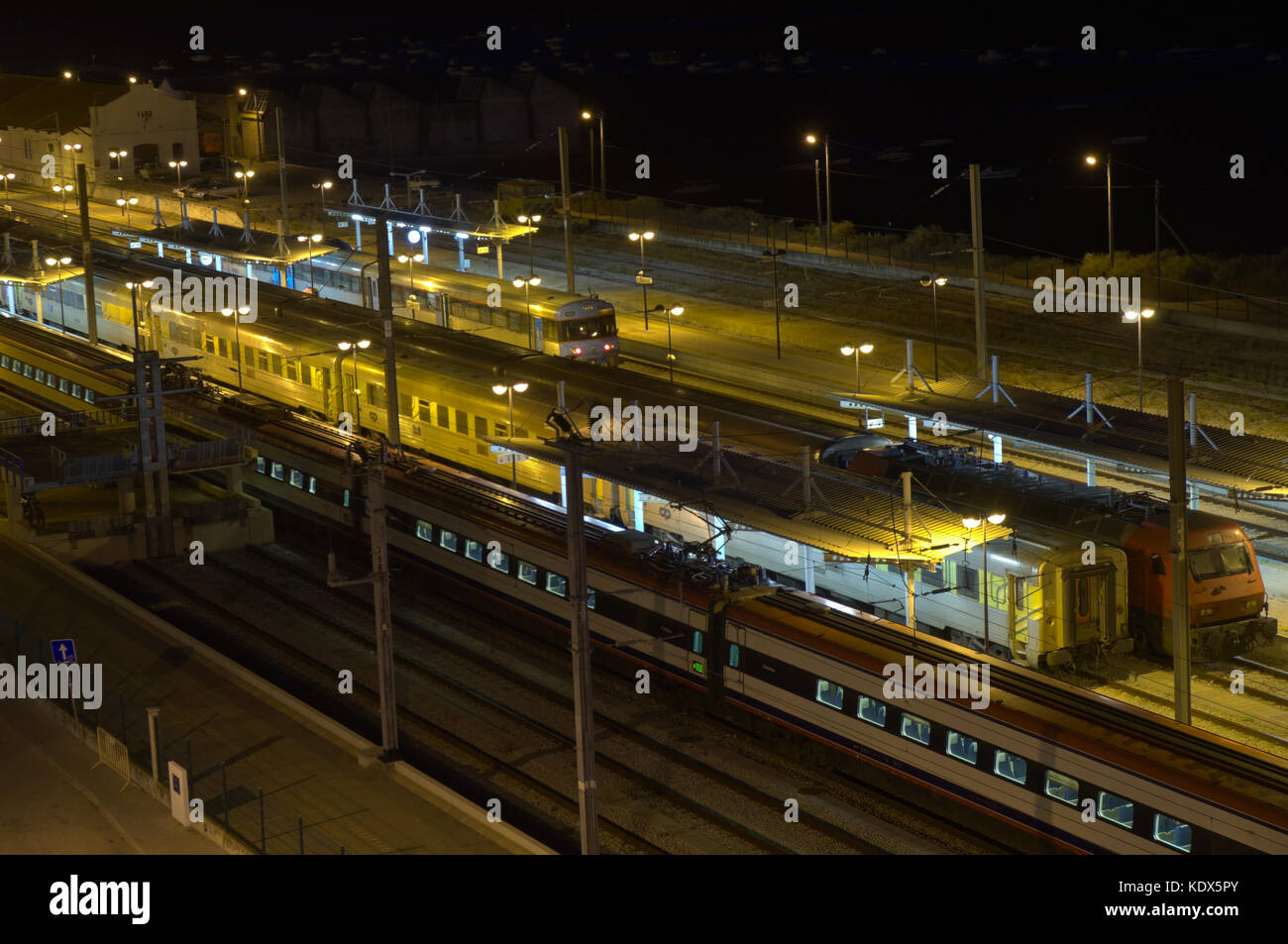 Faro train station overview at night. Travel and transportation Stock ...