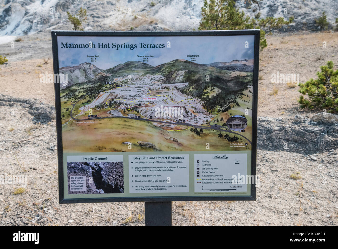 Information sign-boards at Mammoth Hot Springs geo-thermal area in ...
