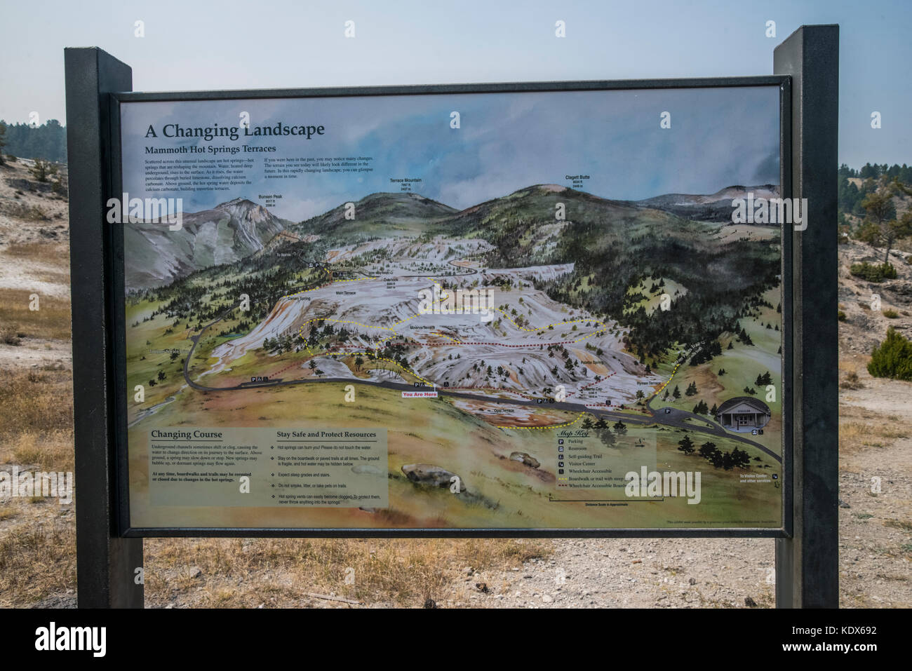 Information sign-boards at Mammoth Hot Springs geo-thermal area in ...