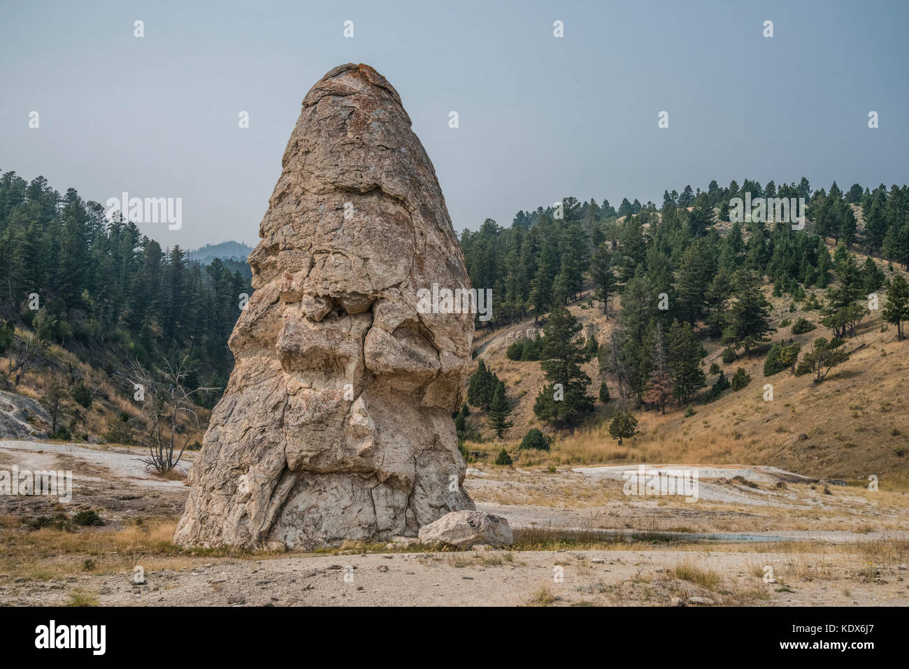 The Liberty Cap geo-thermal rock formation at Mammoth Hot Springs in ...