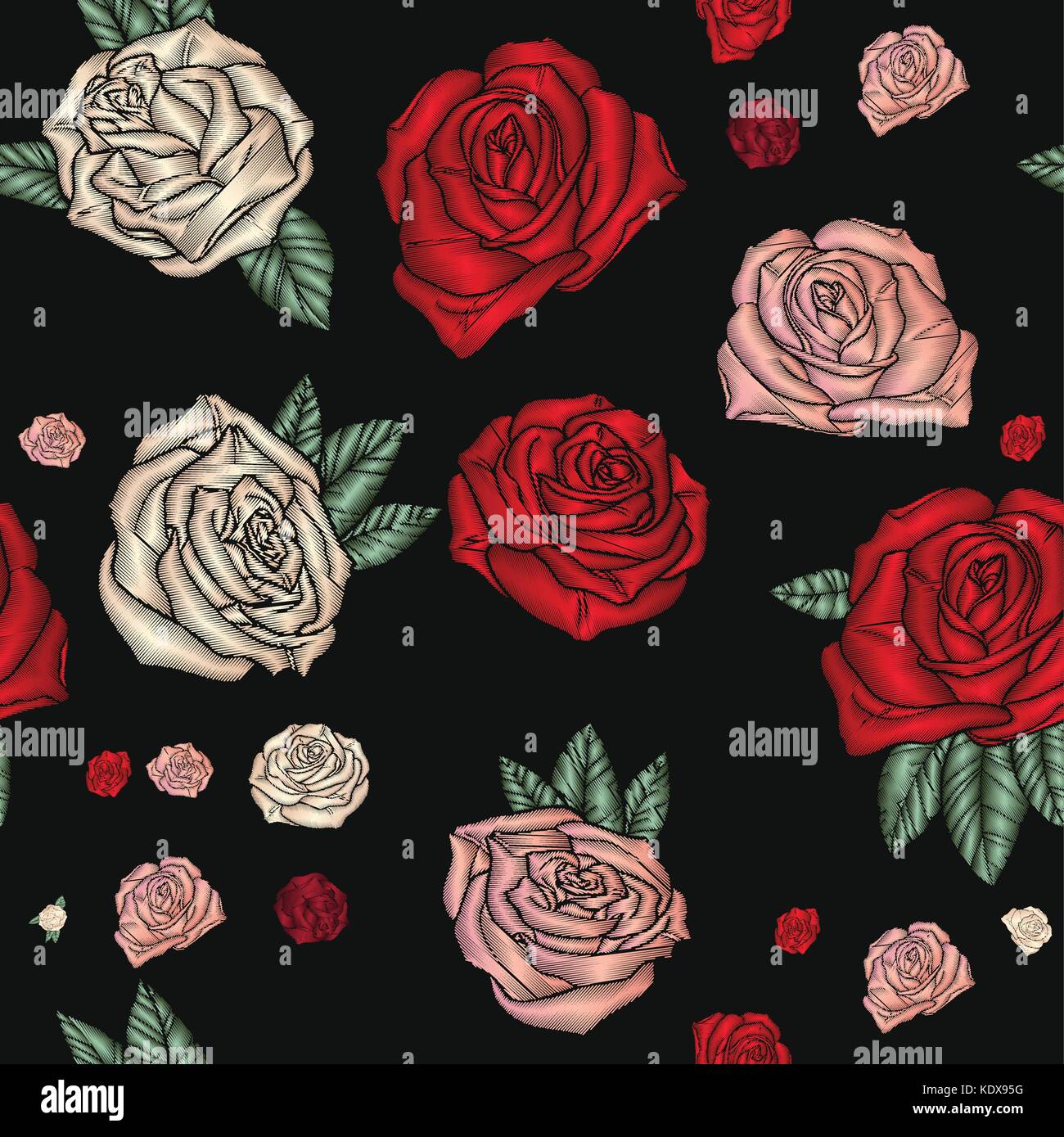 Embroidery seamless pattern with roses Stock Vector Image & Art - Alamy