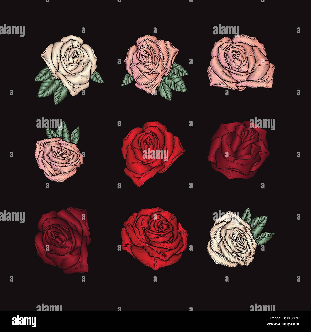 Roses embroidery on black background Stock Vector Image & Art - Alamy
