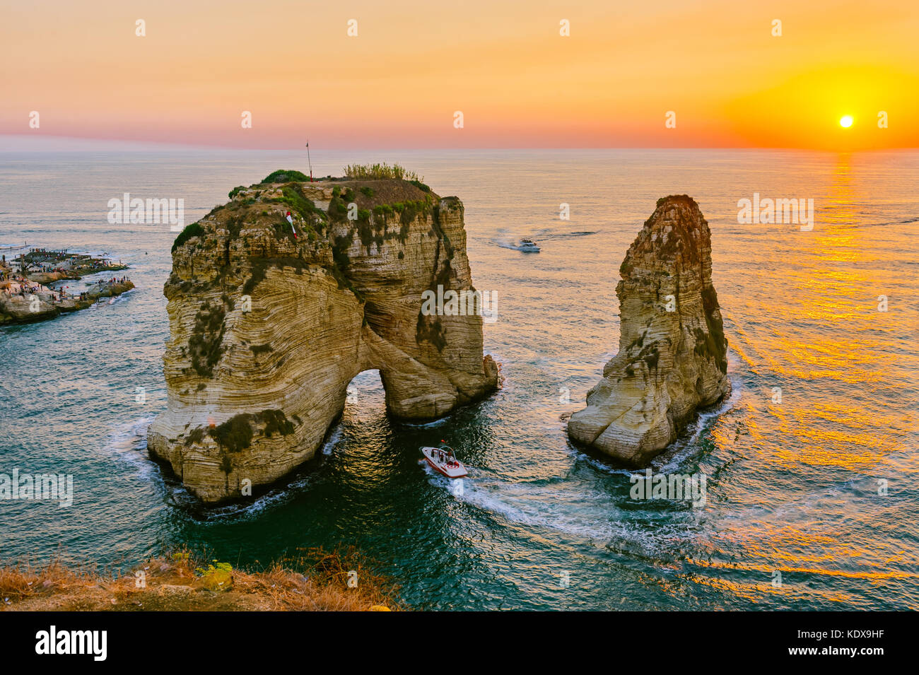 Beautiful sunset on Raouche, Pigeons' Rock. In Beirut, Lebanon.Sun and ...