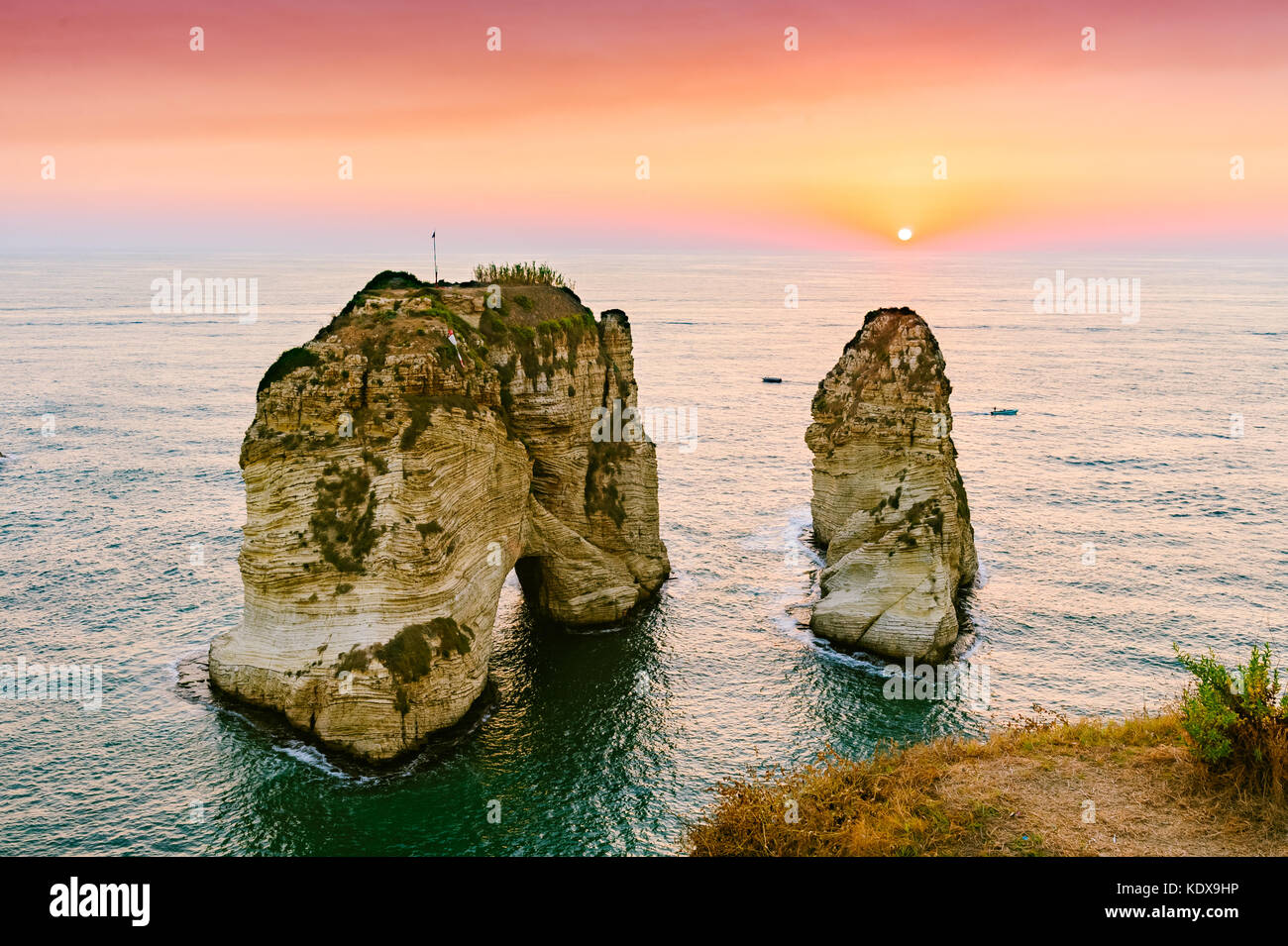 Beautiful sunset on Raouche, Pigeons' Rock. In Beirut, Lebanon.Sun and ...