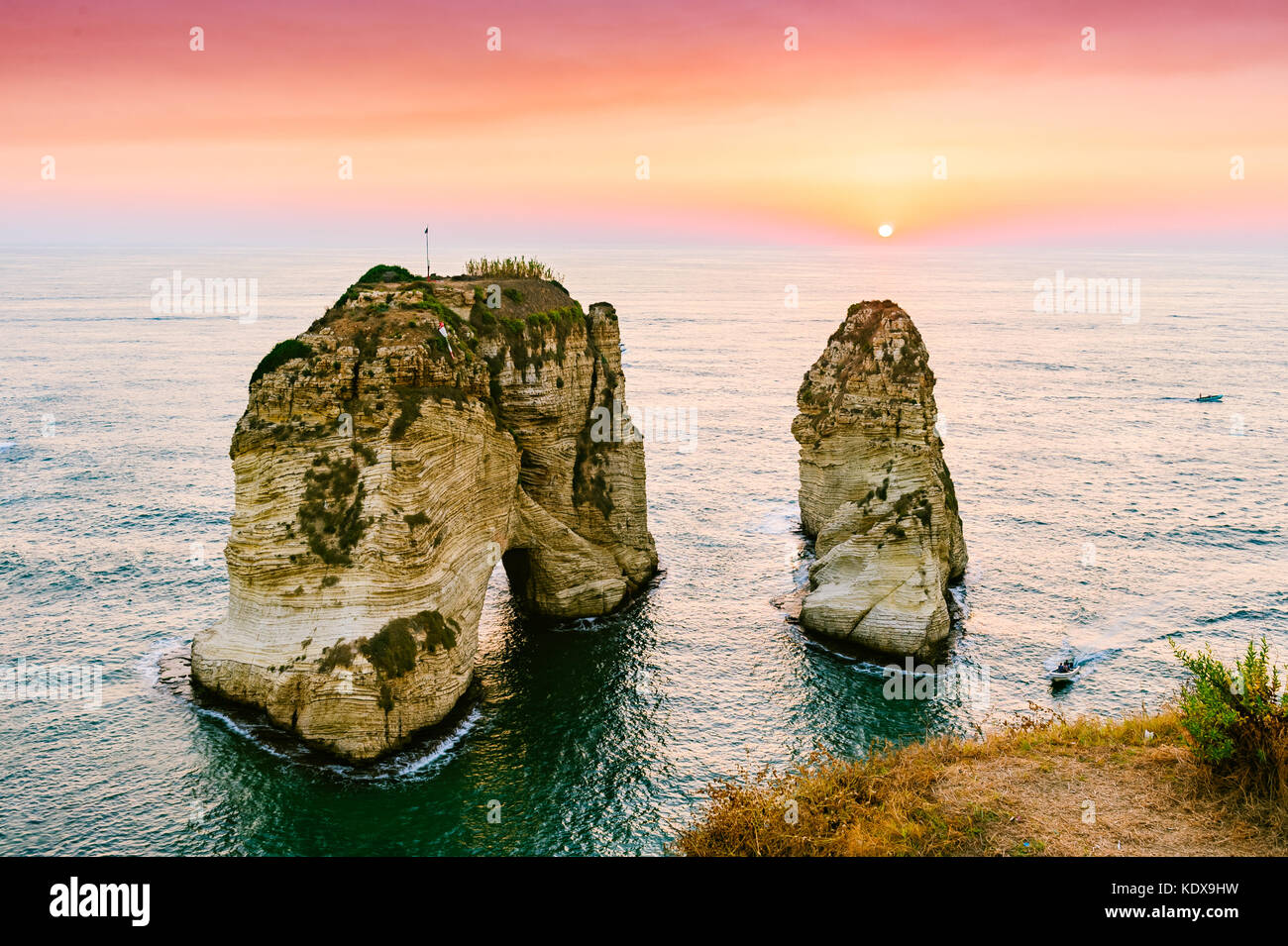 Beautiful sunset on Raouche, Pigeons' Rock. In Beirut, Lebanon.Sun and ...