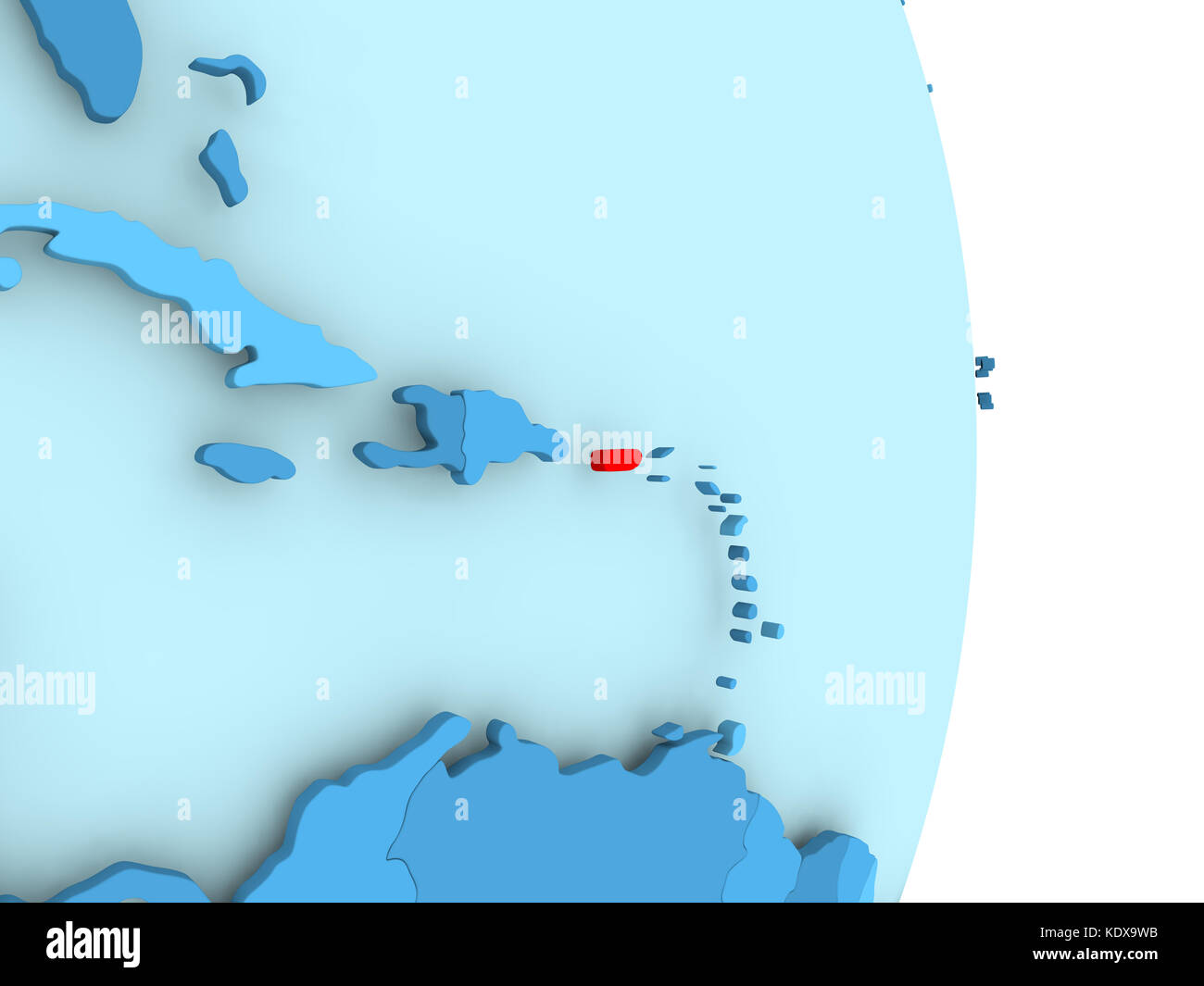 Puerto Rico in red on simple blue political globe with visible country ...