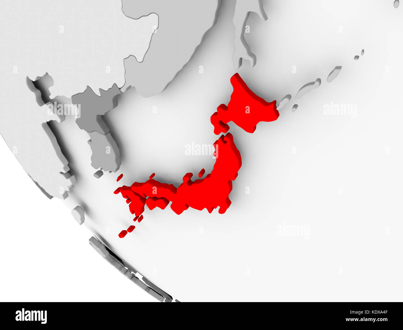 Japan in red on simple grey political globe with visible country ...