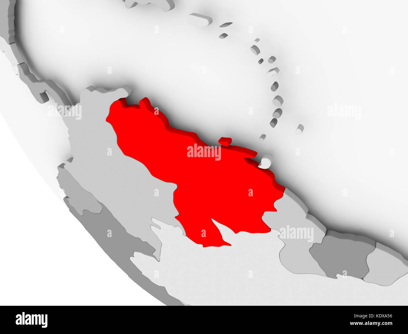 Venezuela in red on simple grey political globe with visible country ...