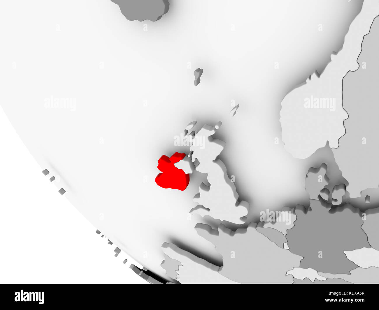 Ireland in red on simple grey political globe with visible country ...