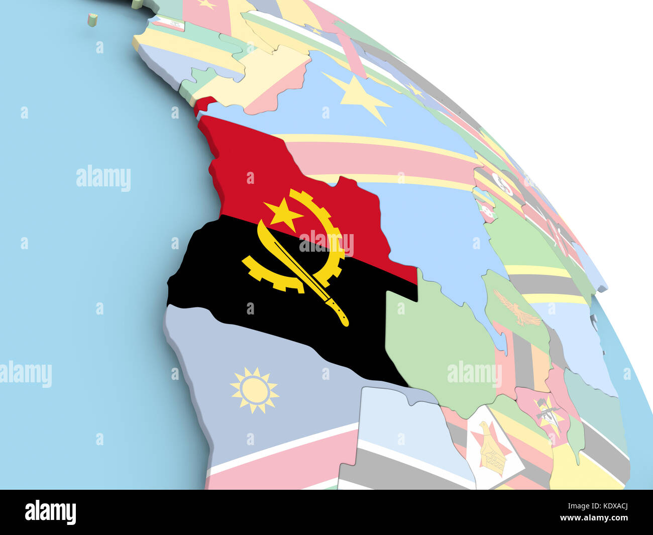 3D render of Angola with flag on bright globe. 3D illustration Stock ...