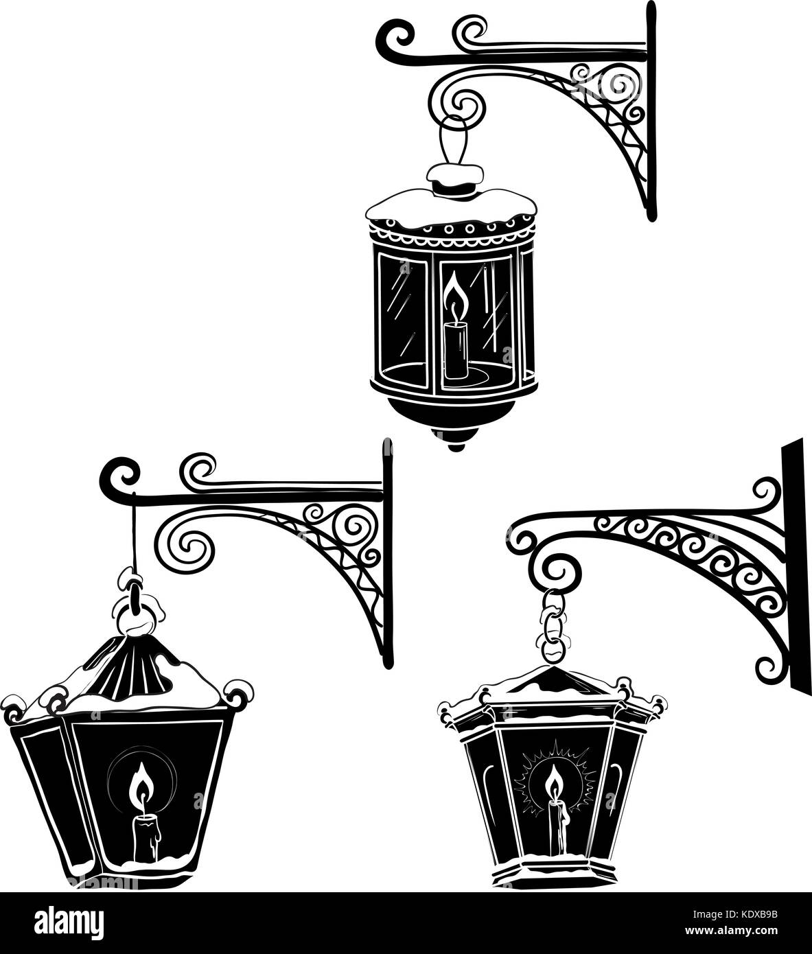 Vintage lamp drawing set Stock Vector Images - Alamy
